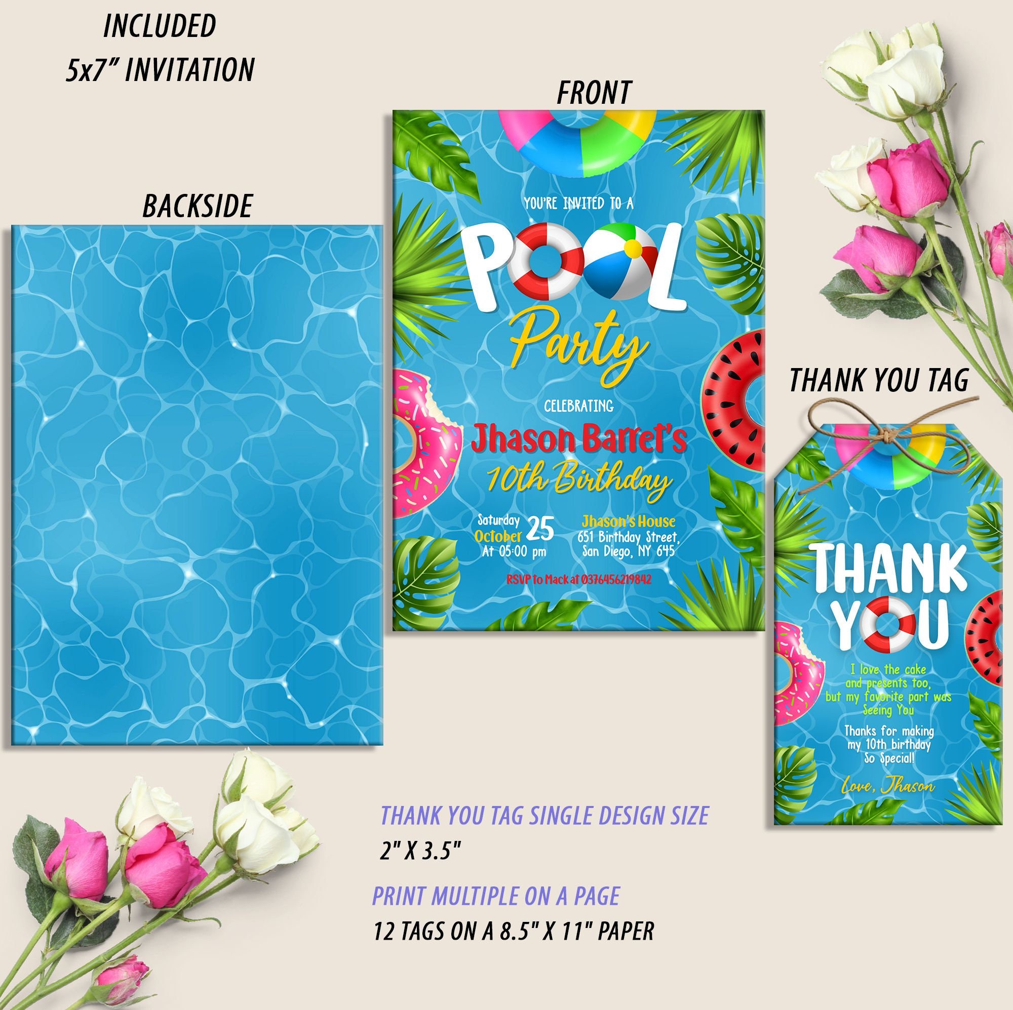 Editale Pool Birthday Invitation, Pool Party Invitation, Summer Party ...