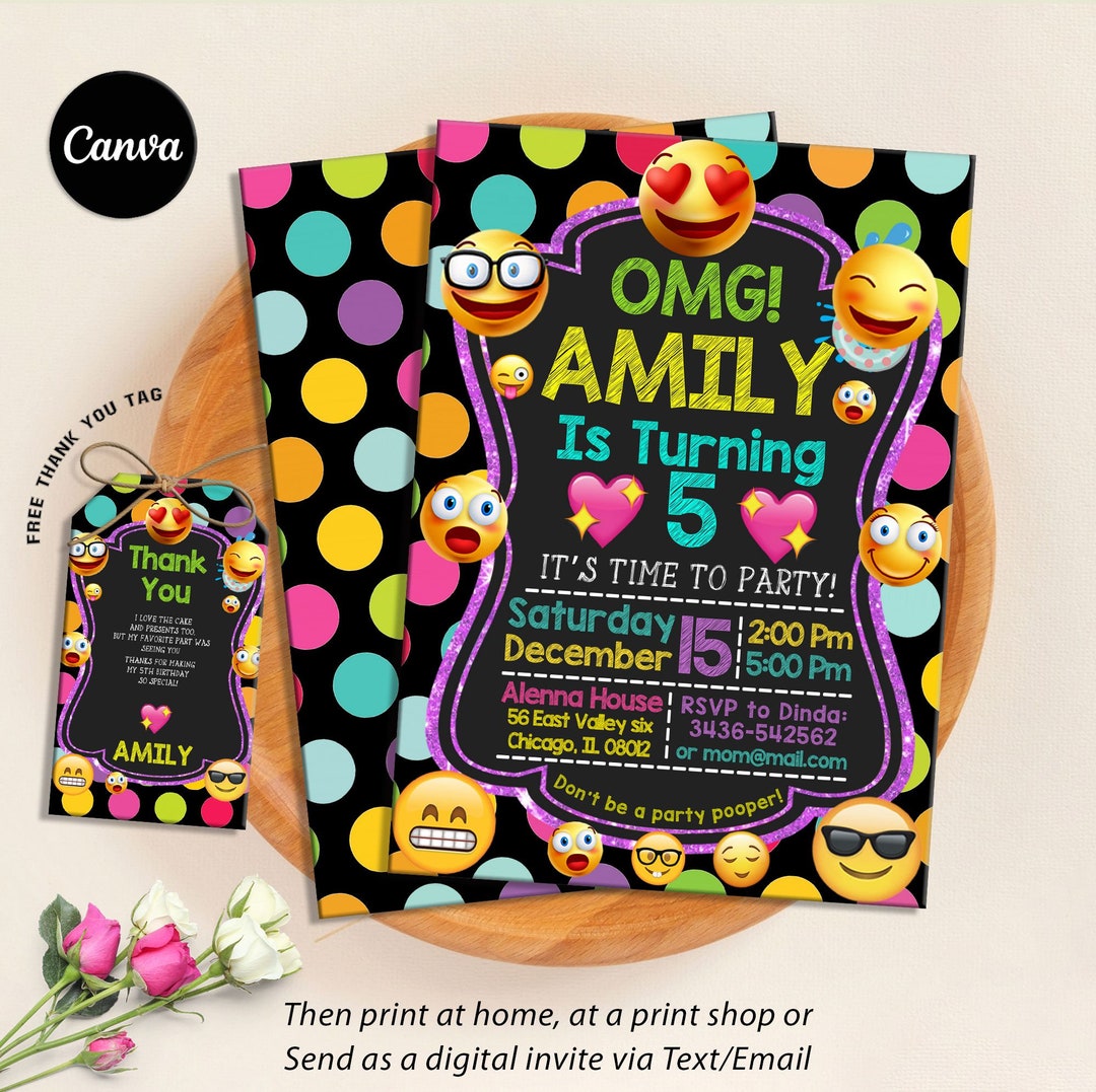 Emoji Invitation, Emoji Birthday, Emoji Party Invitation, Emoji Girl ...