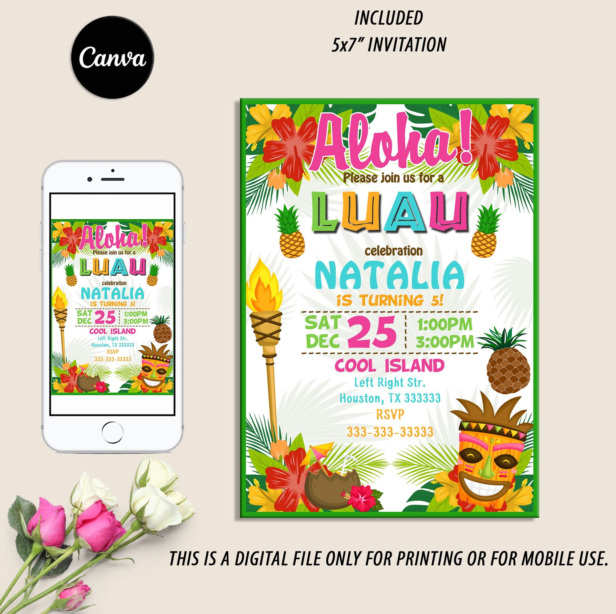Editable Luau Invitation, Luau Birthday Invitation, Luau Party ...