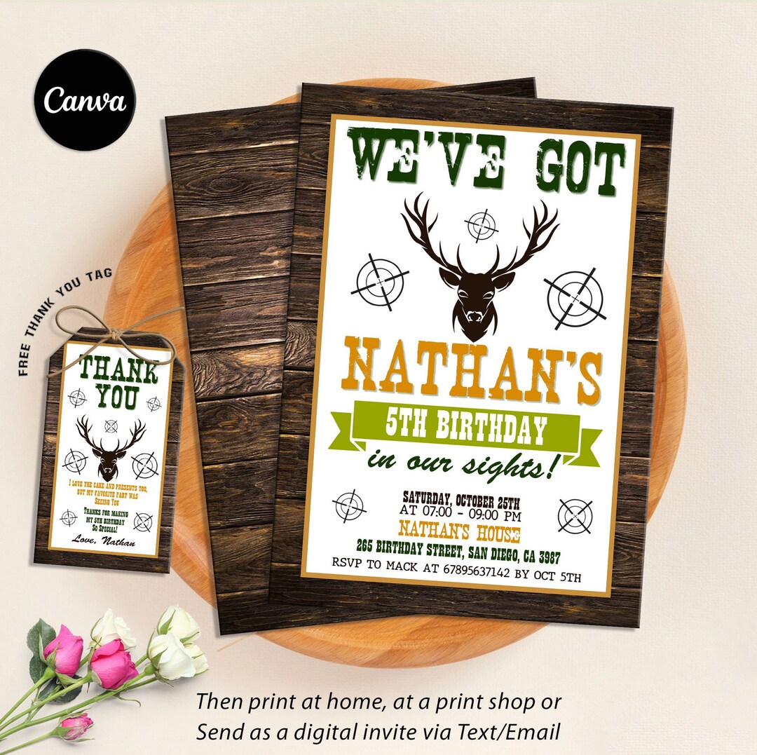Editable Hunting Invitation, Hunting Birthday Invitation, Deer Birthday ...