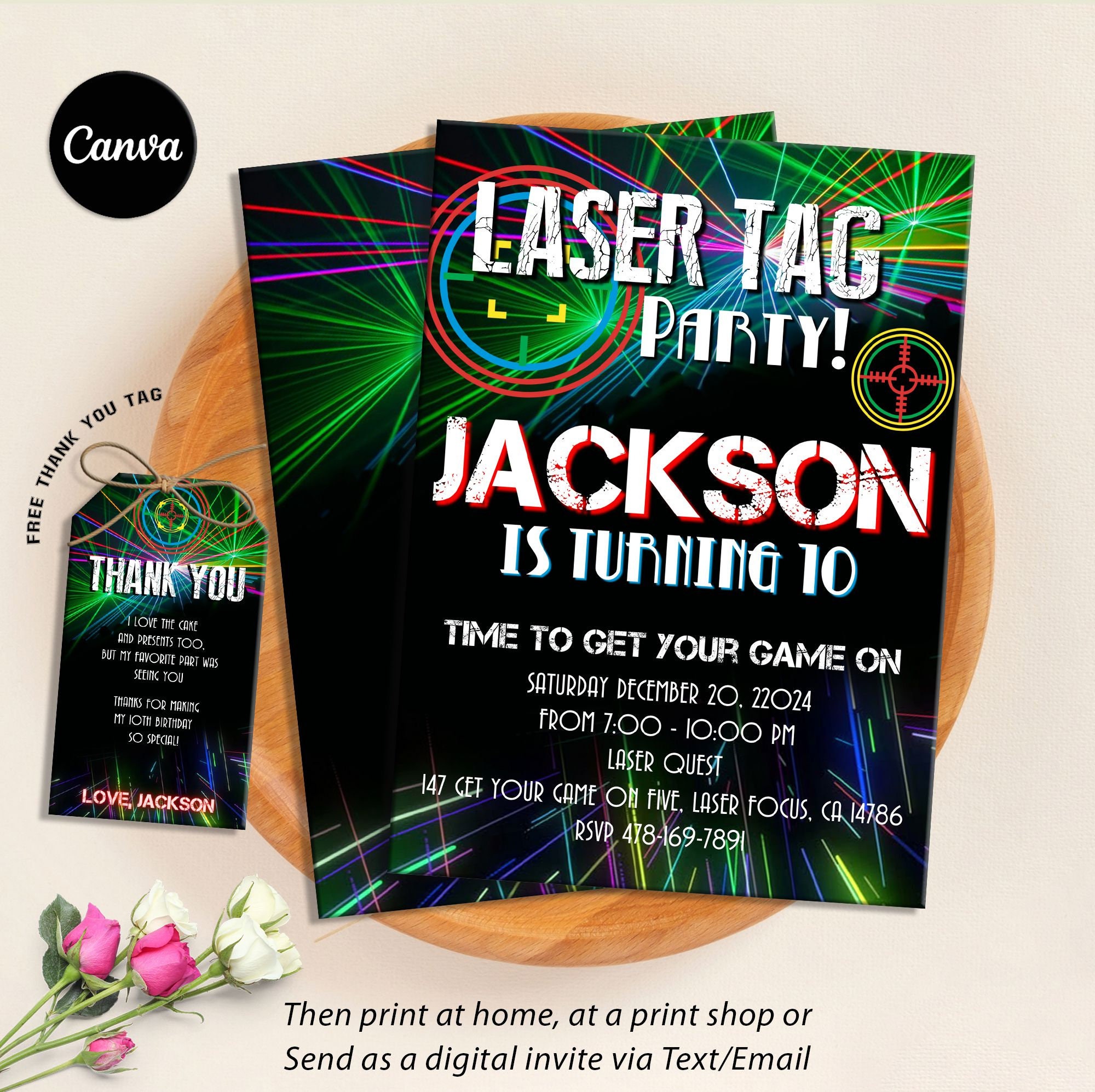 Editable Laser Tag Invitation Template, Printable Birthday Party Invitations, Digital Kids Party ...