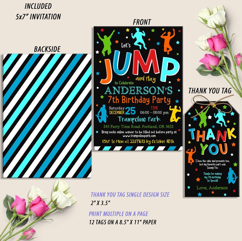 Jump Invitation, Jump Birthday Party Invite, Trampoline Party, Bounce ...