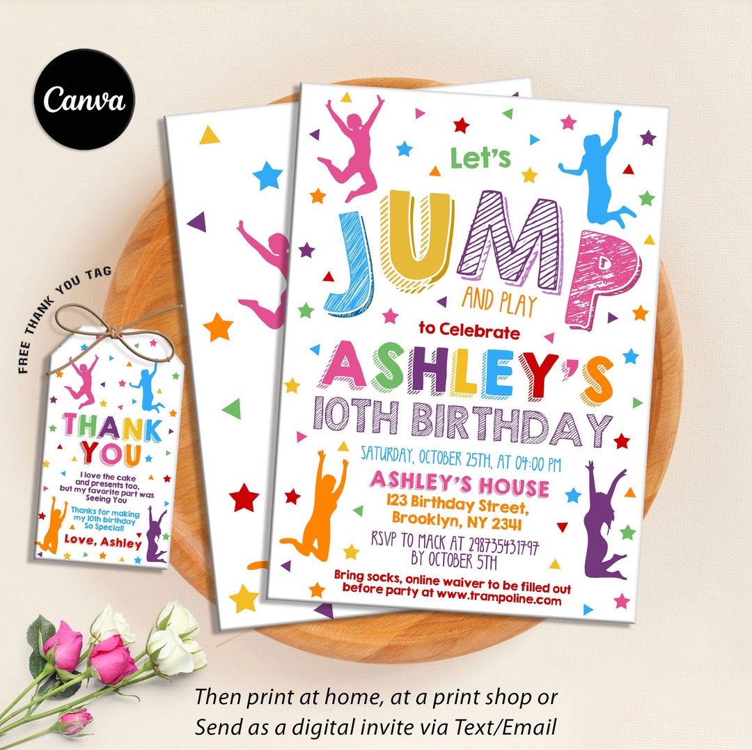 Jump Birthday Invitation, Jump Invite, Trampoline Party, Bounce House ...