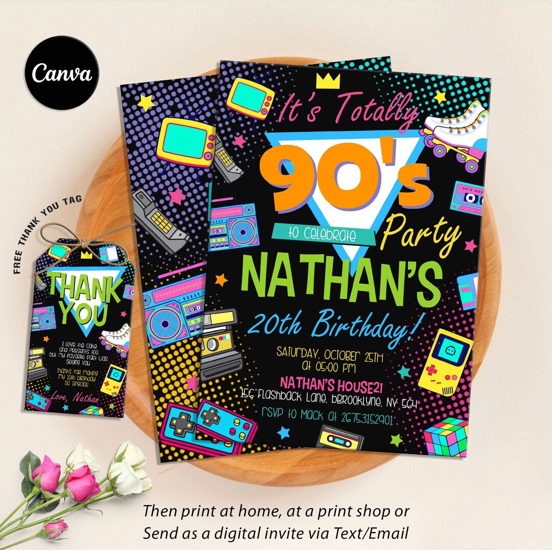 Editable 90s Party Invitation, Back to the 90s, Throwback Party, House ...