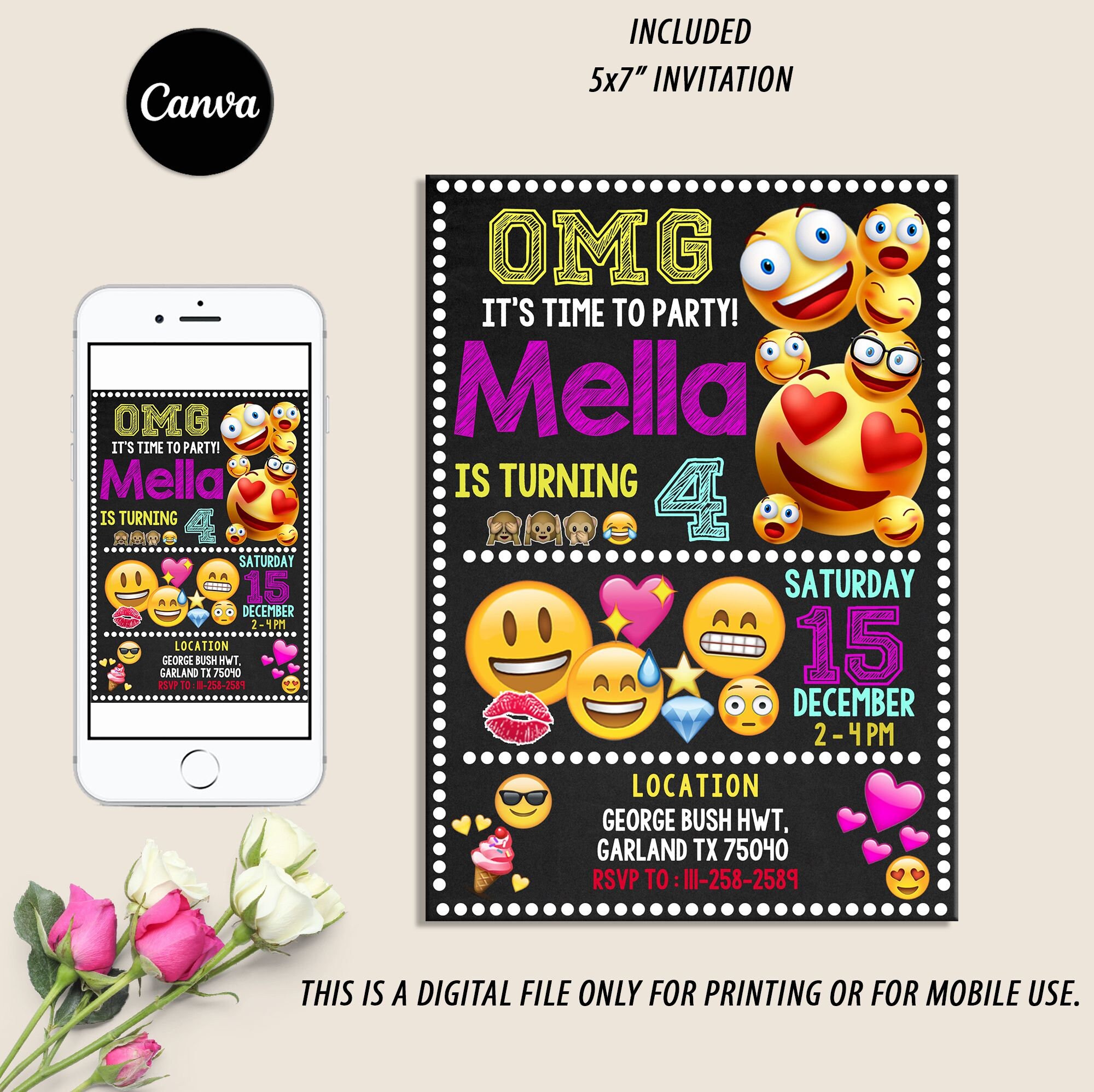 Emoji Invitation Emoji Party Emoji Birthday Invitation - Etsy