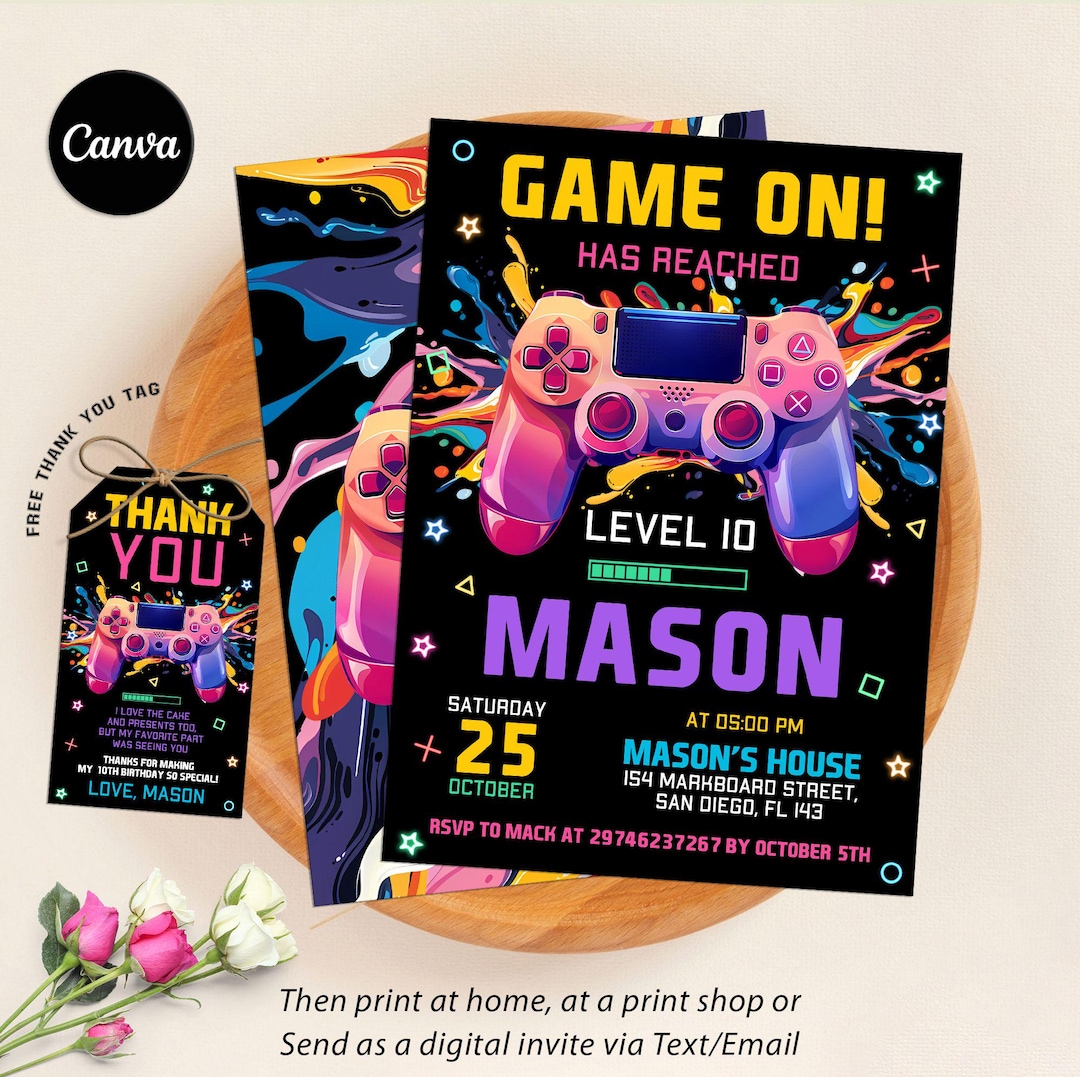 Editable Video Game Birthday Invitation, Gamer Party Invitations ...