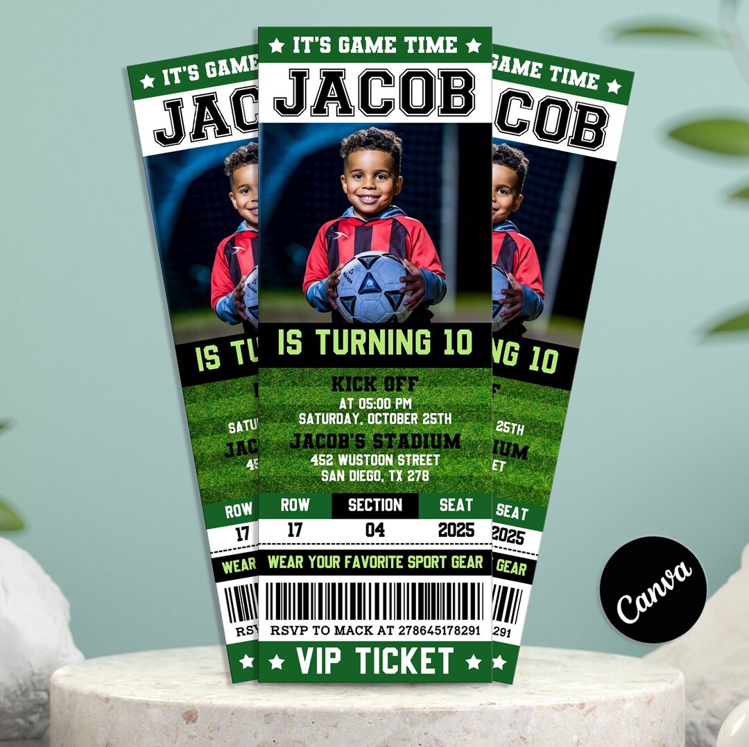 Soccer Ticket Birthday Invitation With Photo, Football Party Invite ...