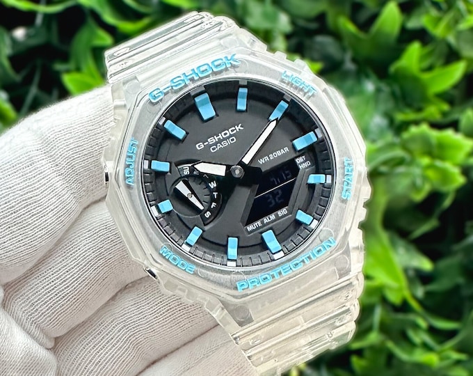 G Shock Casioak "sky Blue Jelly" - Clear/blue Hand Painted Genuine ...