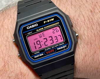 Custom Black Casio Watch With Red Screen Color Mod | Etsy
