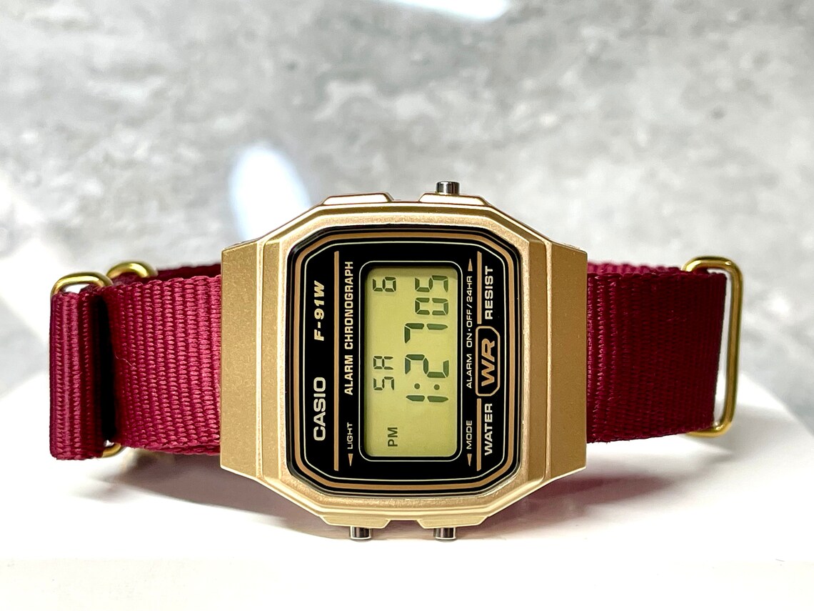 Custom Gold Casio Watch on Burgundy Strap - Etsy