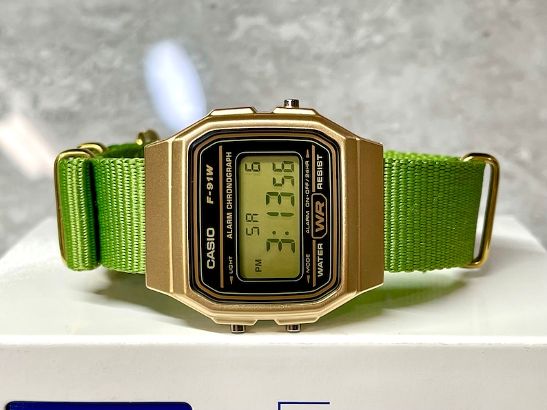 Custom Gold Casio Watch on Green Strap | Etsy
