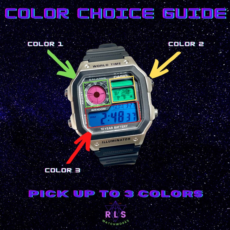 Custom Silver Casio World Time Watch With Color Screen Mod | Etsy