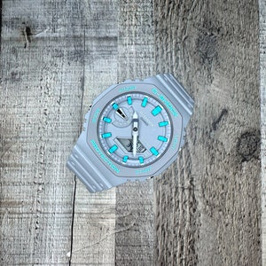 G Shock Casioak "grey Sky" - Grey/blue Hand Painted Genuine Casio ...