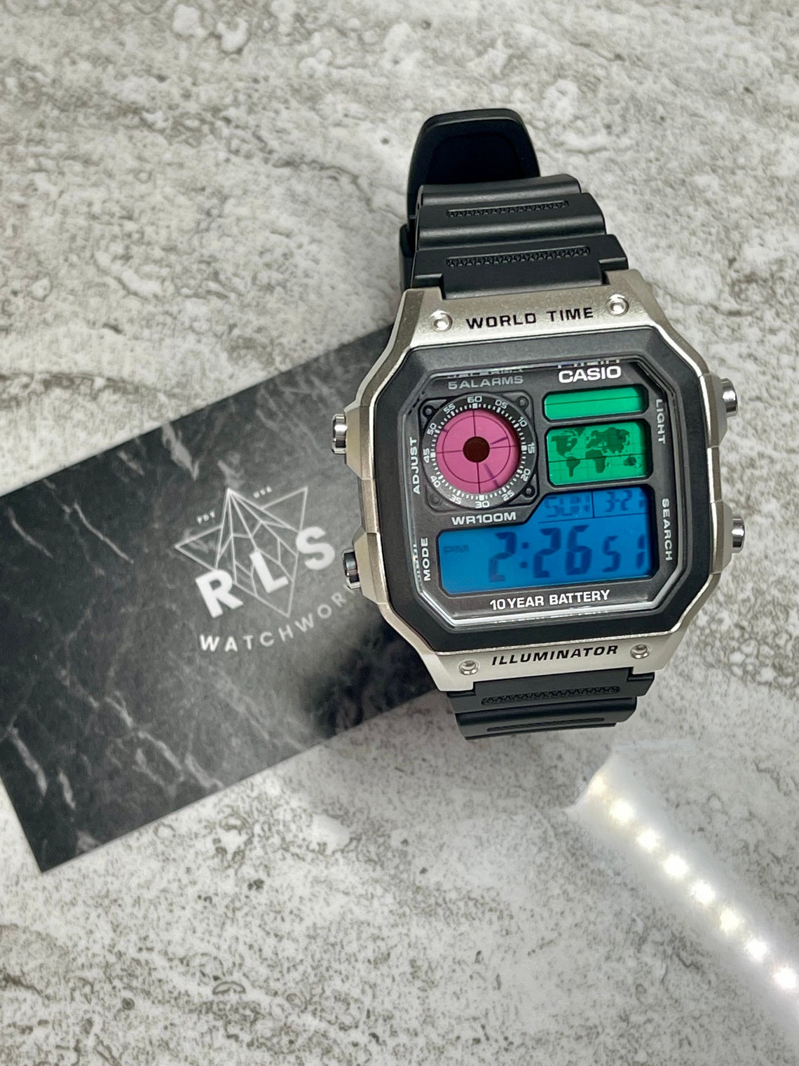 Custom Silver Casio World Time Watch With Color Screen Mod | Etsy