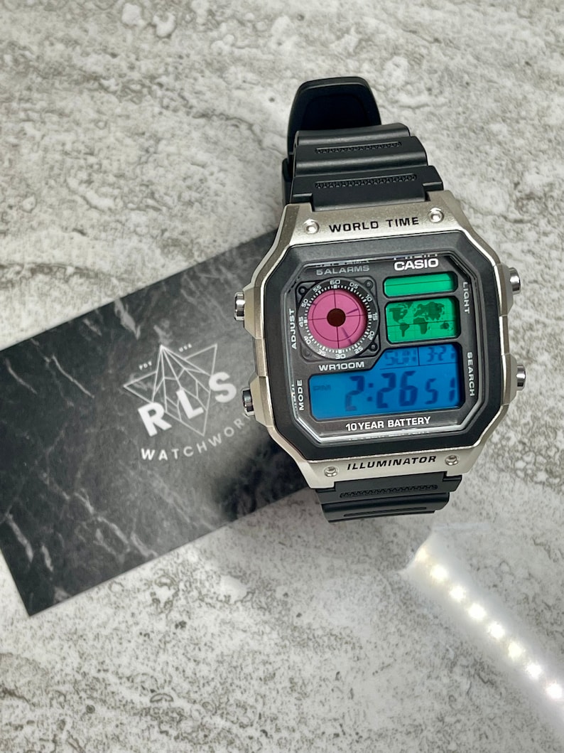 Custom Silver Casio World Time Watch With Color Screen Mod | Etsy