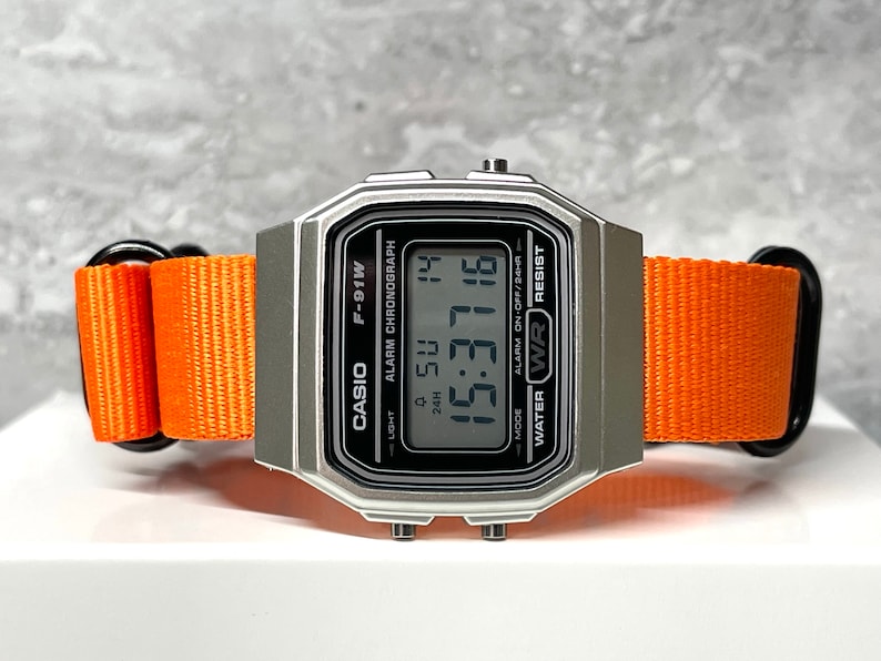 Custom Silver and Black Casio Watch on Orange Strap - Etsy