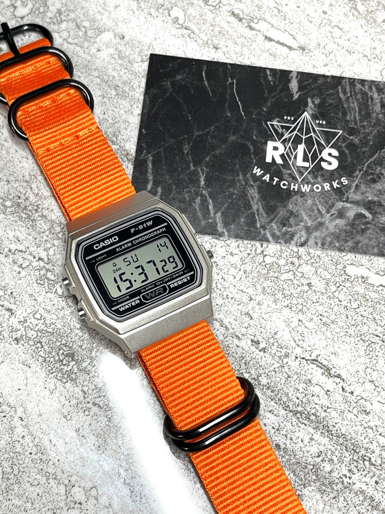 Custom Silver and Black Casio Watch on Orange Strap - Etsy