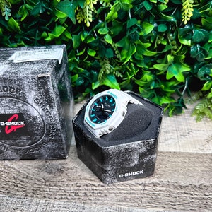 G Shock Casioak "white Sky" - White/blue Hand Painted Genuine Casio ...