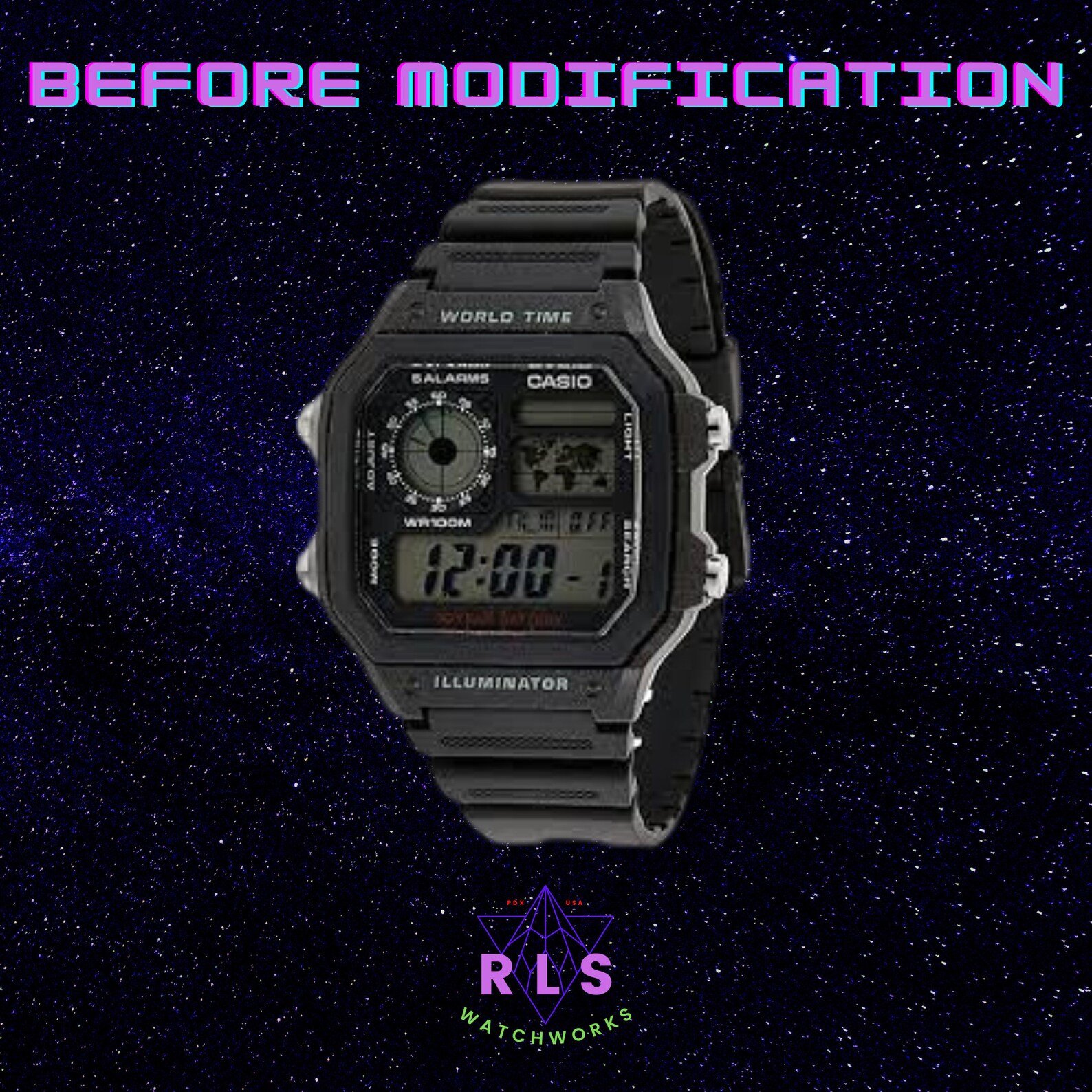 Custom Black Casio World Time Watch With Color Screen Mod | Etsy