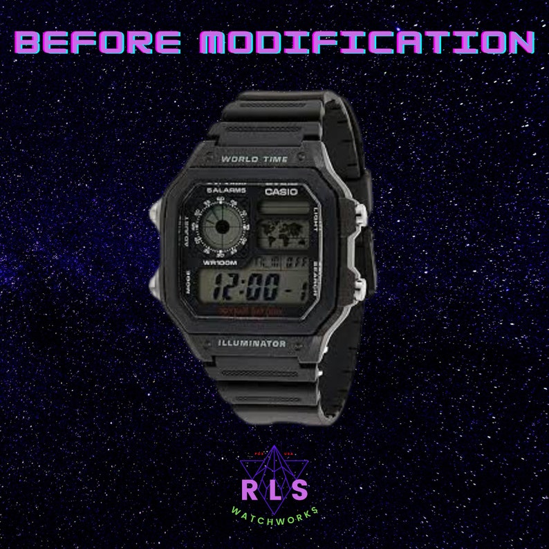 Custom Black Casio World Time Watch With Color Screen Mod | Etsy