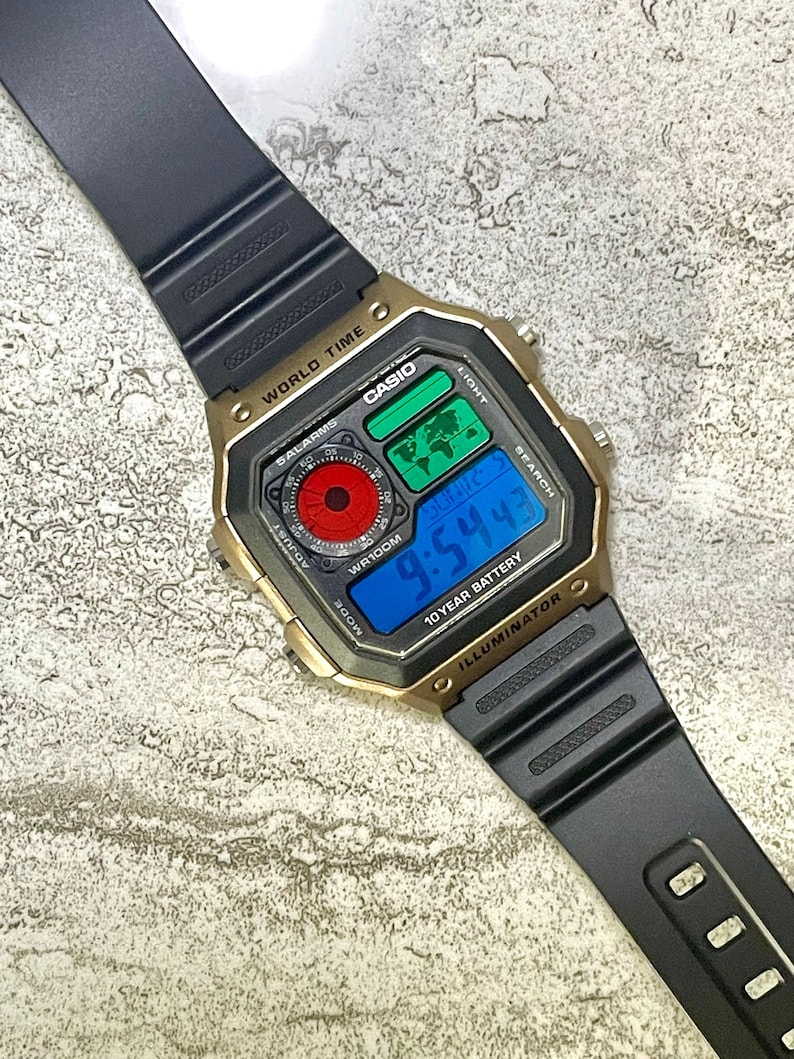 Custom Gold Casio World Time Watch With Color Screen Mod (pick Your ...