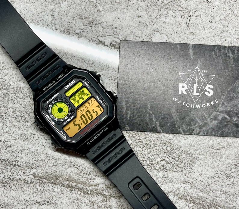 Custom Black Casio World Time Watch With Color Screen Mod | Etsy