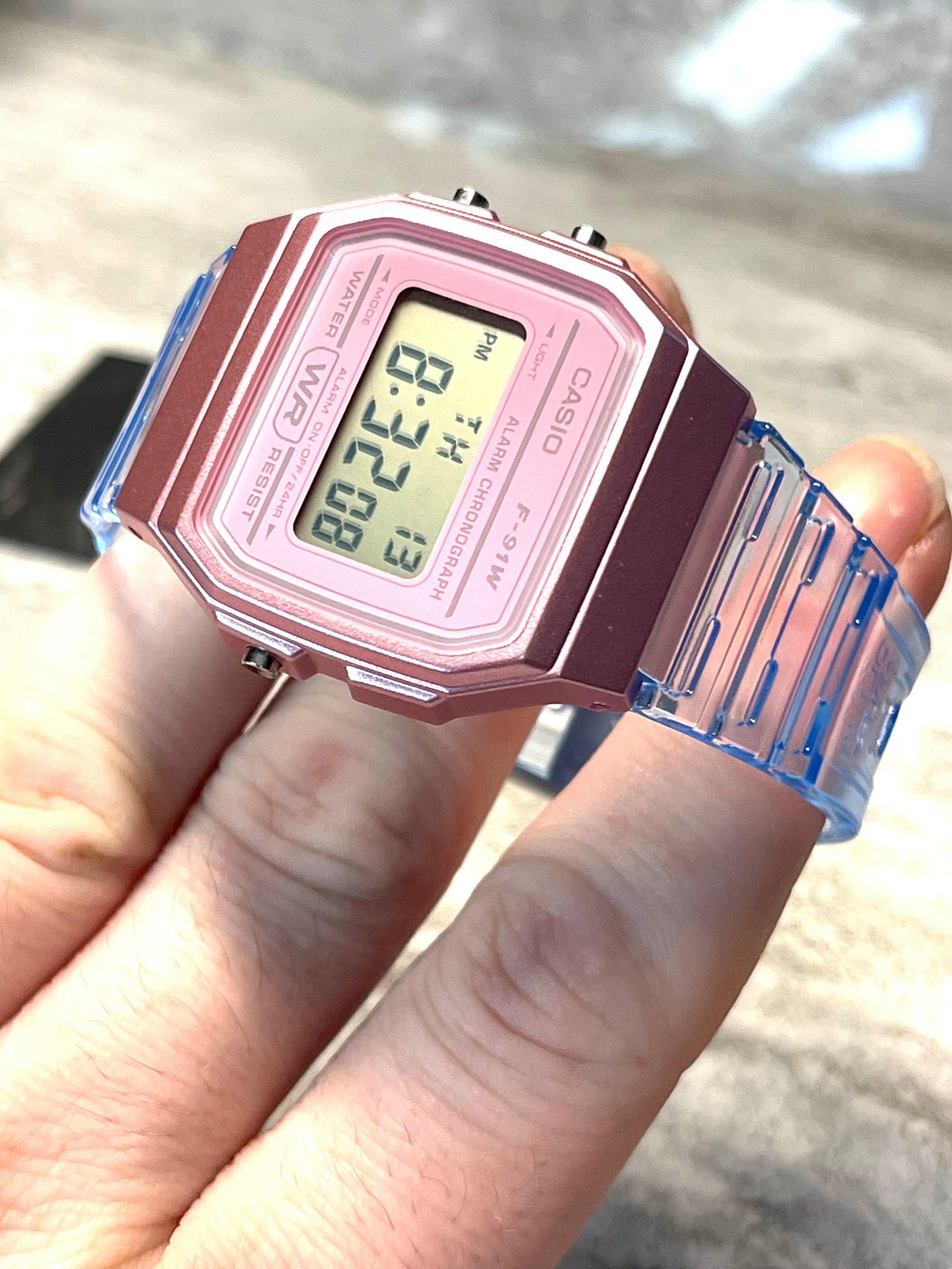 Custom Pink Casio Watch on Blue Jelly Strap | Etsy