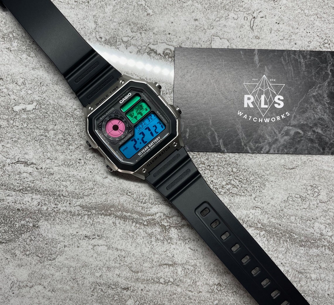 Custom Silver Casio World Time Watch With Color Screen Mod | Etsy