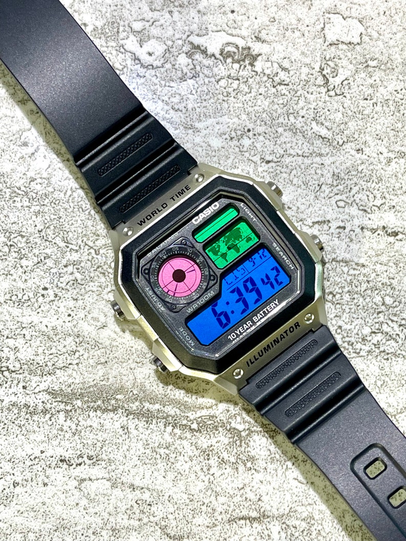 Custom Silver Casio World Time Watch With Color Screen Mod - Etsy