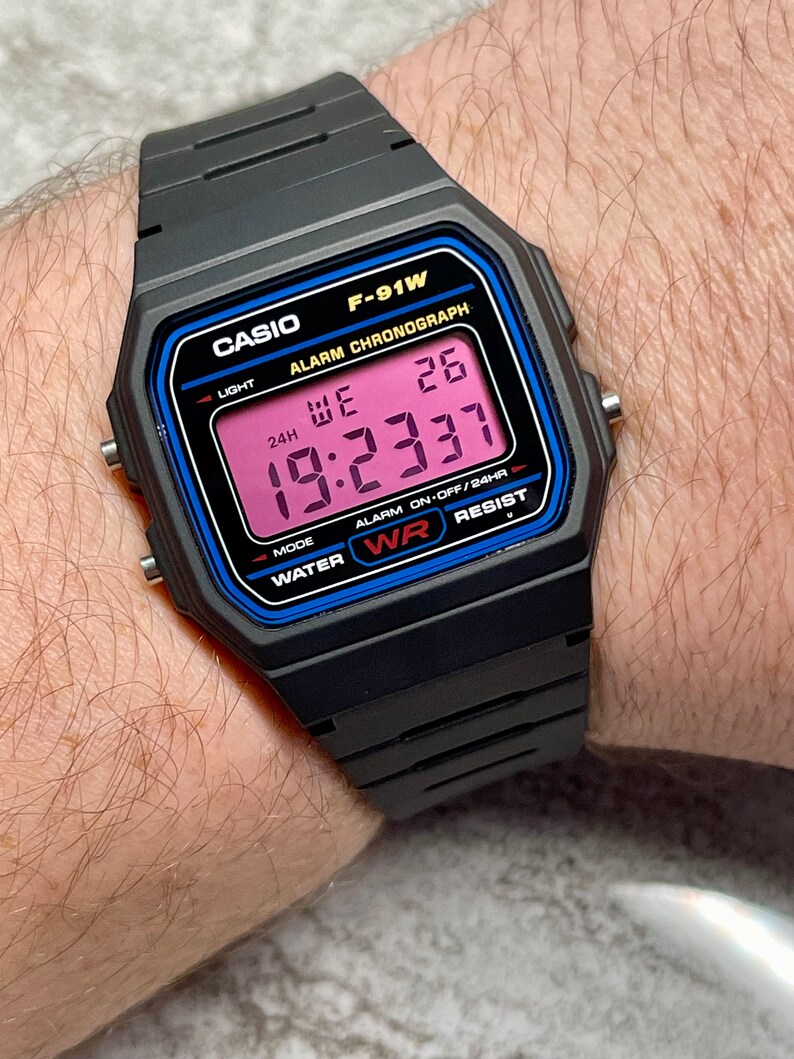 Custom Black Casio Watch With Color Screen Mod (pick Your Color) - Etsy