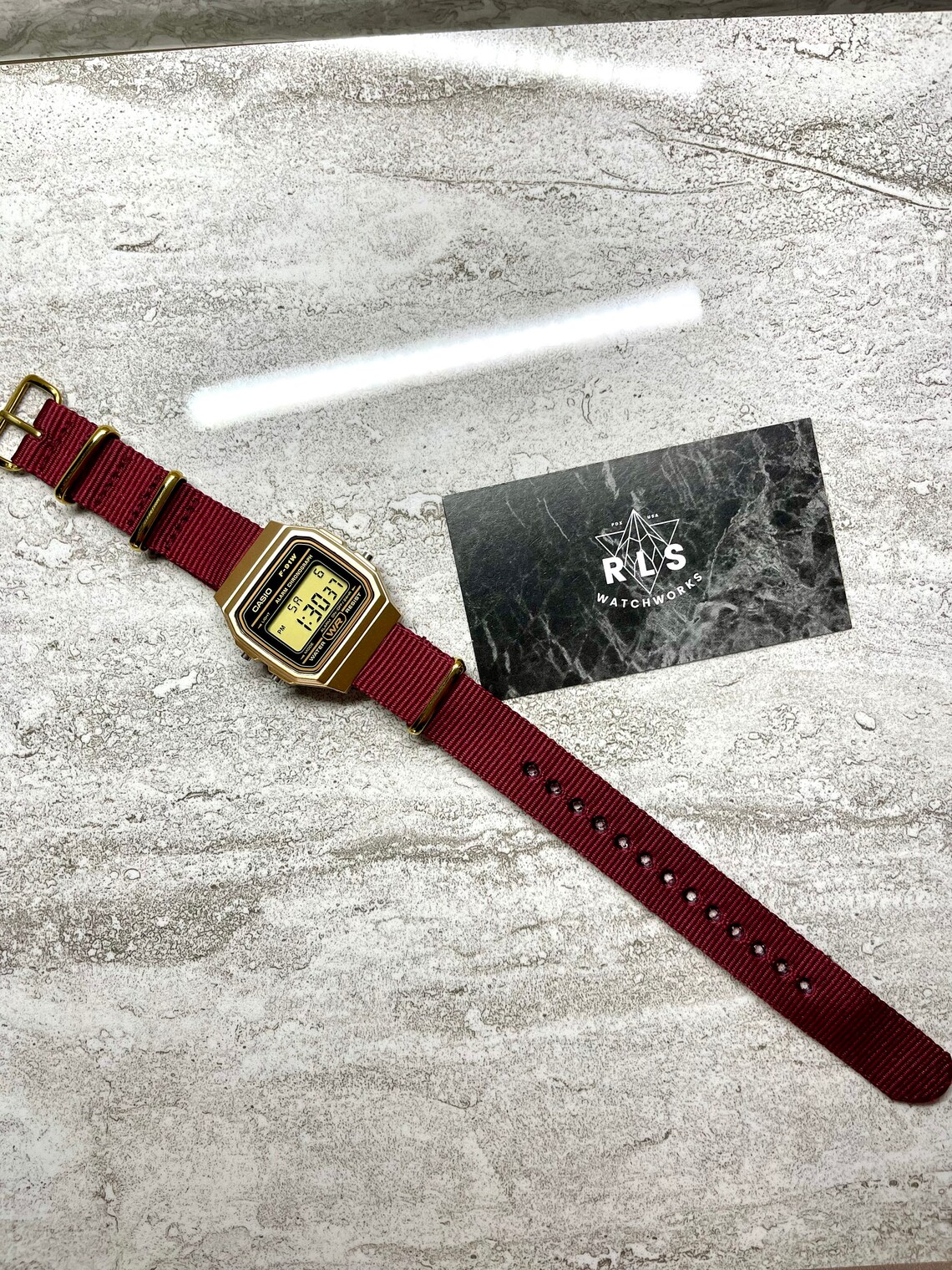 Custom Gold Casio Watch on Burgundy Strap - Etsy