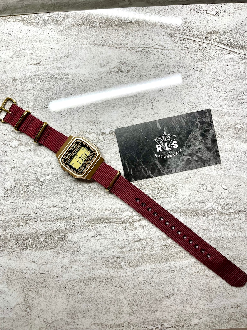 Custom Gold Casio Watch on Burgundy Strap - Etsy