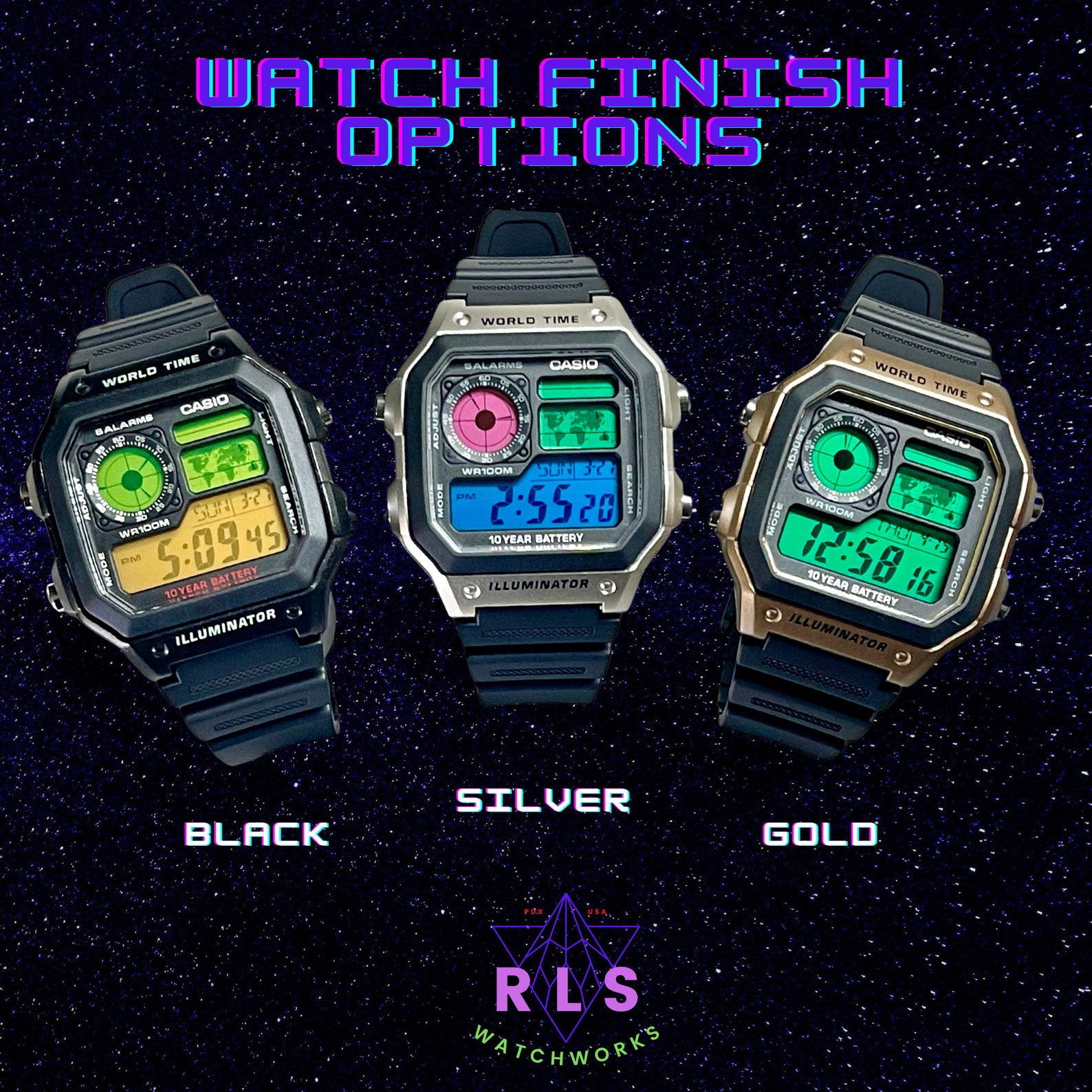 Custom Casio World Time Watch, Silver, Black, Gold With Color Screen ...