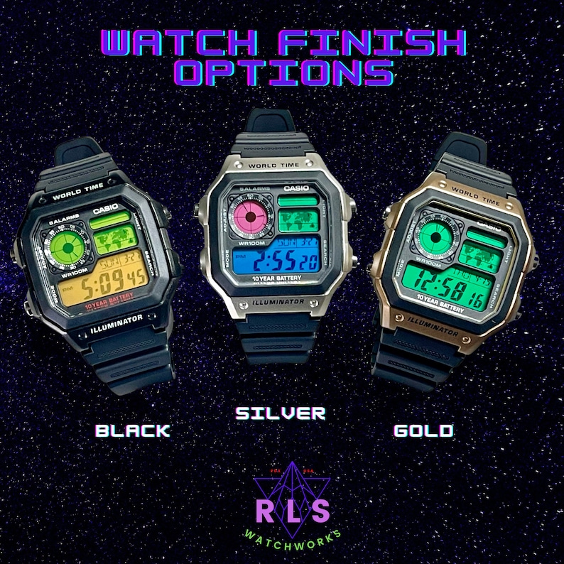 Custom Casio World Time Watch, Silver, Black, Gold With Color Screen ...