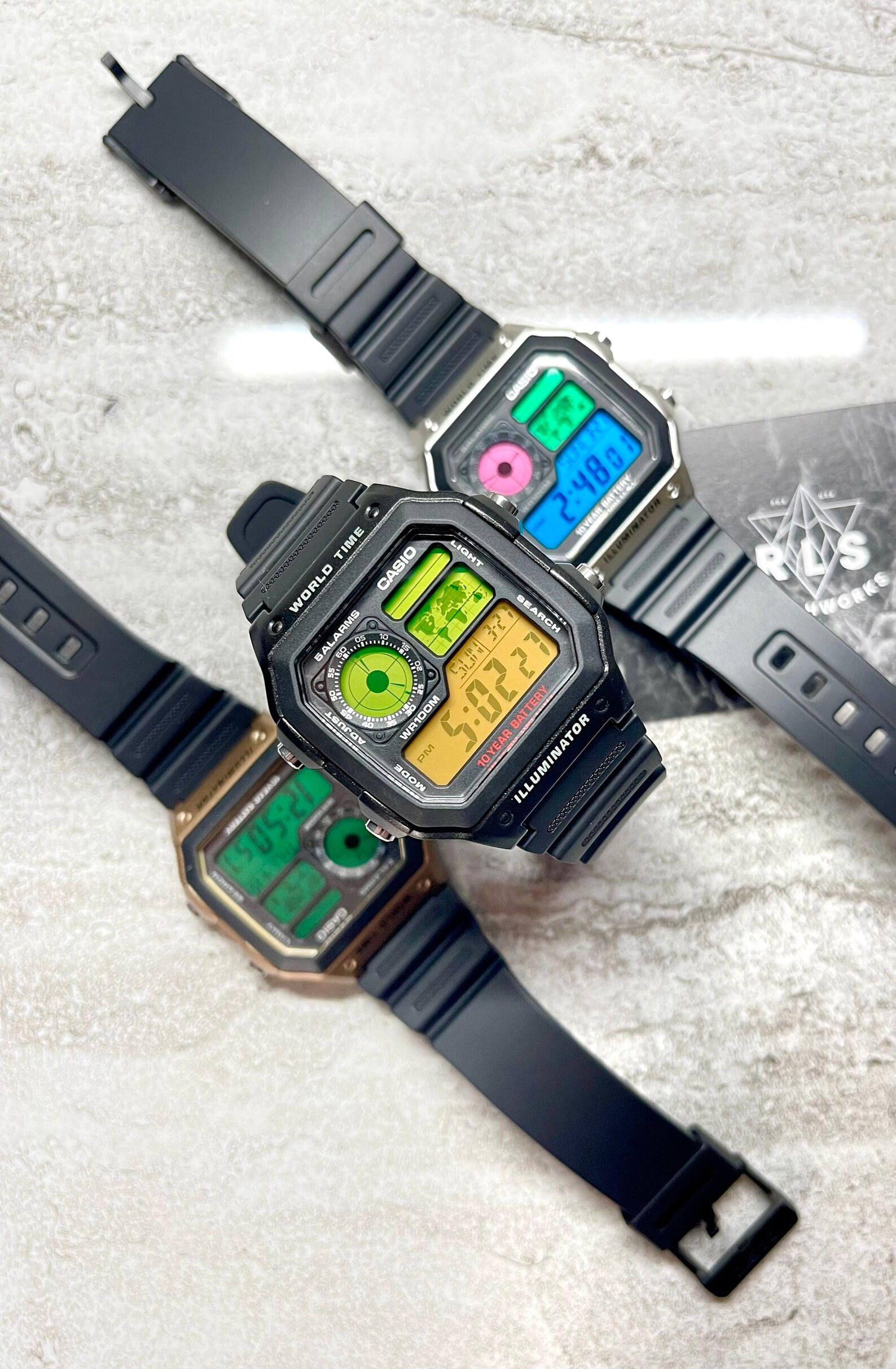 Custom Black Casio World Time Watch With Color Screen Mod | Etsy