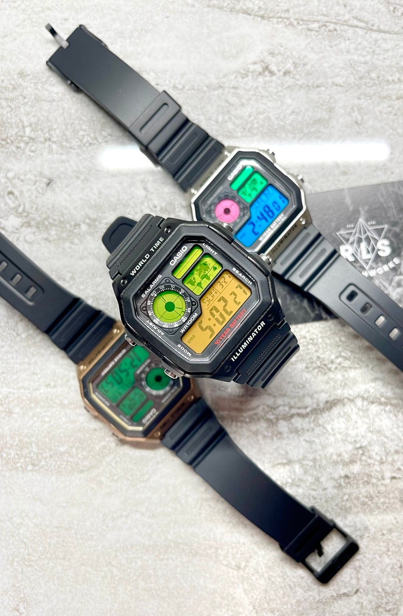 Custom Black Casio World Time Watch With Color Screen Mod | Etsy