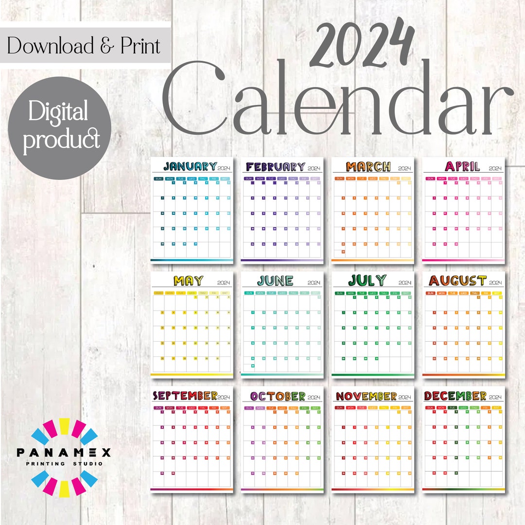 Colorful Calendar 2024 Bundle, Home & Work, PDF, Printable, Digital ...