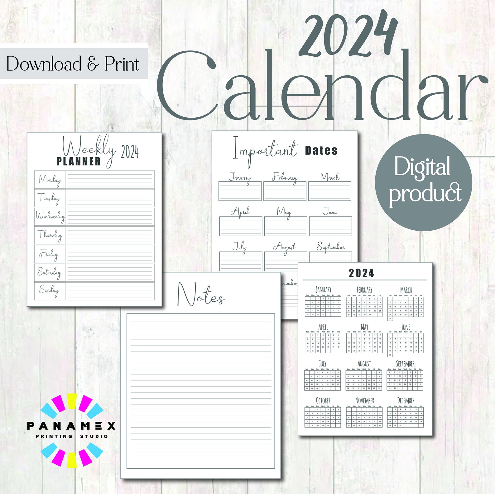 Portrait Calendar 2024 Bundle, Home & Work, PDF, Printable, Digital ...