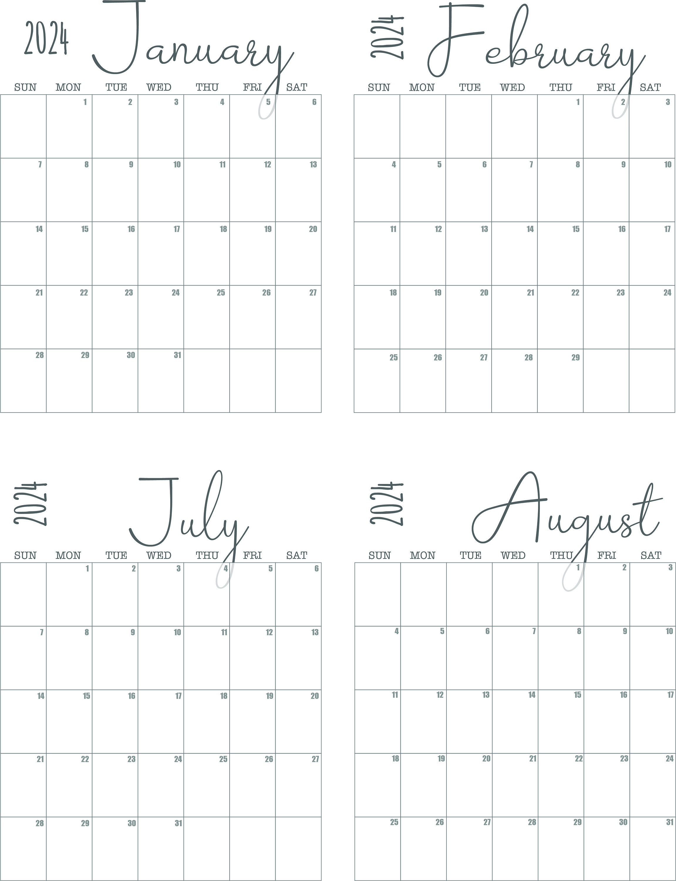 Portrait Calendar 2024 Bundle, Home & Work, PDF, Printable, Digital ...
