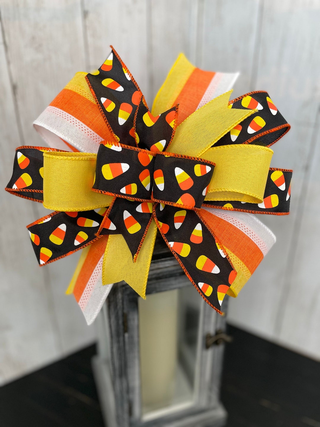 Candy Corn Ribbon Wreath Bow, Candy Corn Halloween Bow, Candy Corn ...