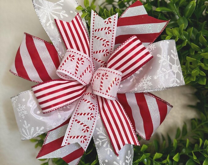 Candy Cane Christmas Wreath Bow, Red and White Christmas Bow ...