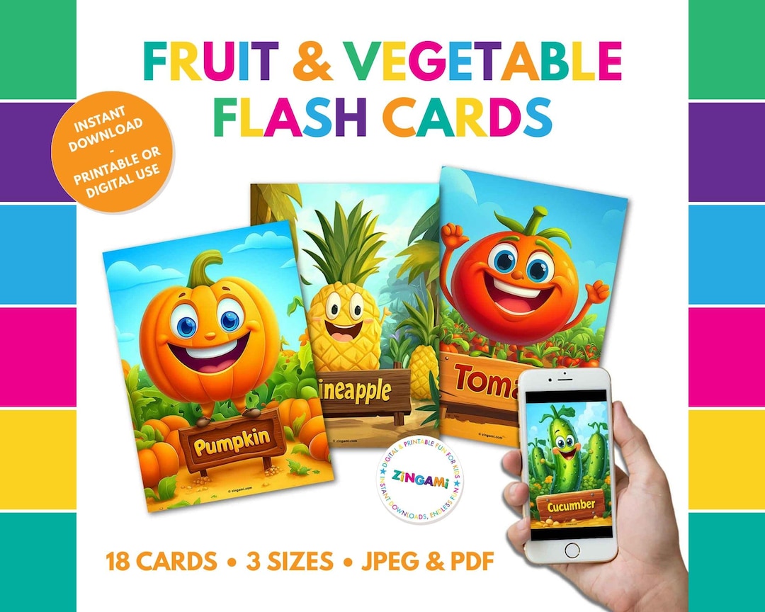 Fruit & Vegetable Flash Cards for Kids | Printable and Digital Learning ...