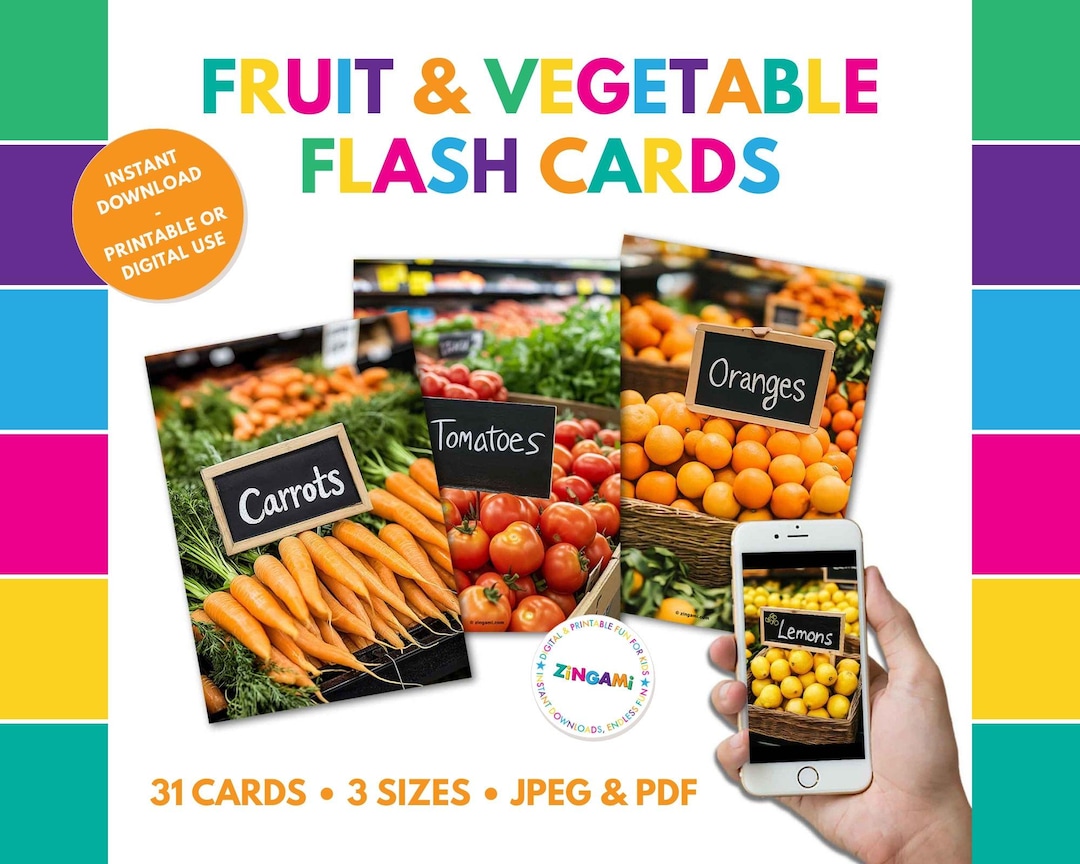 Fruit & Vegetable Flash Cards for Kids | Printable and Digital Food ...