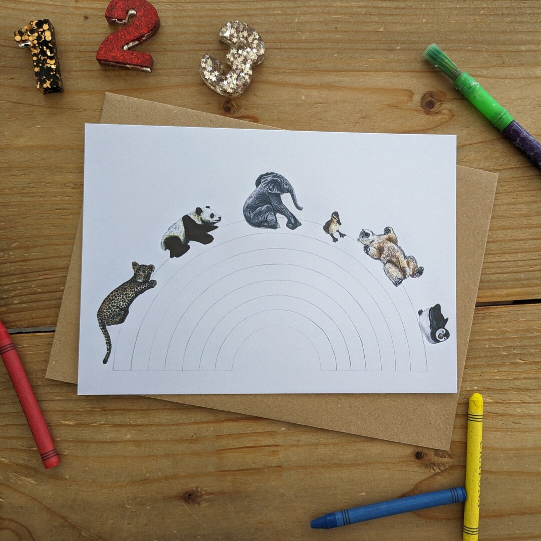 Animal Rainbow Colour in Card, Kids Thank You Card, A5 With Envelope - Etsy