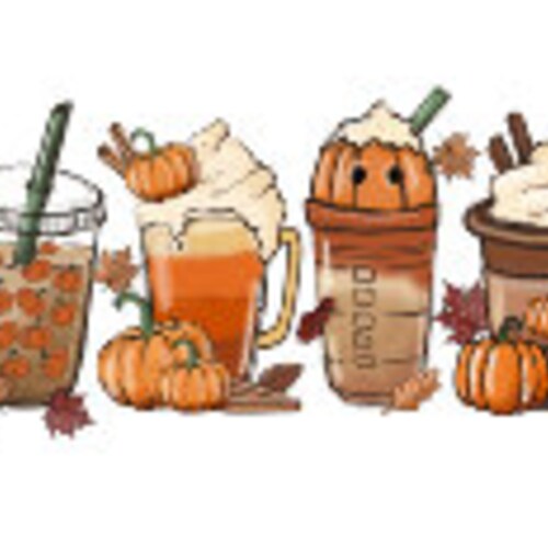 Fall Latte PNG Pumpkin Spice PSL Leaves Coffee Thanksgiving - Etsy