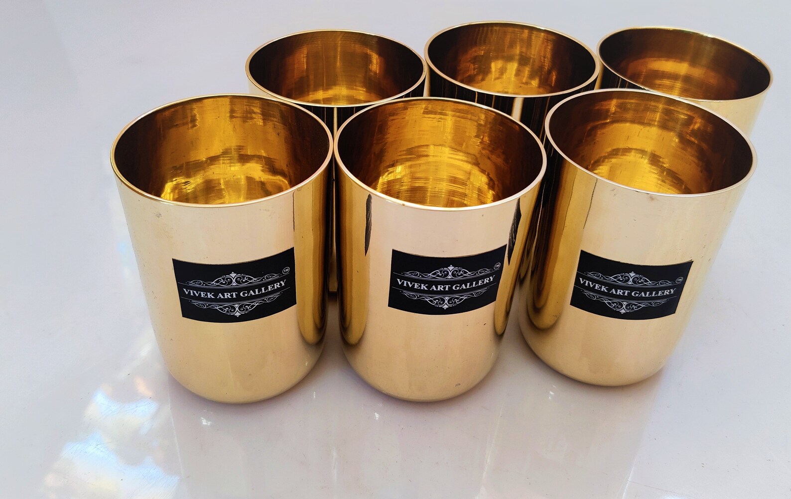 Handmade Pure 100% Bronze Drinking Water 6 Pic Glass Gift Set, Vintage ...