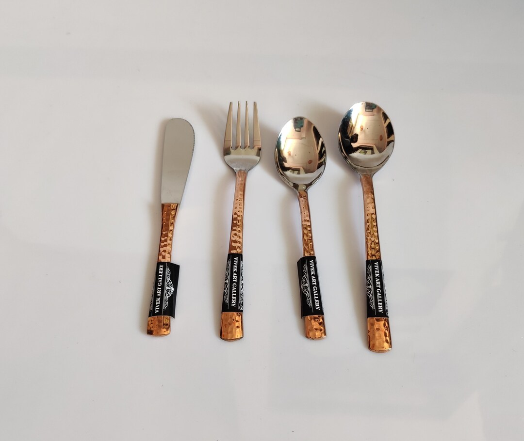 Handmade Copper Steel Flatware Set, Complete Service for One - Etsy