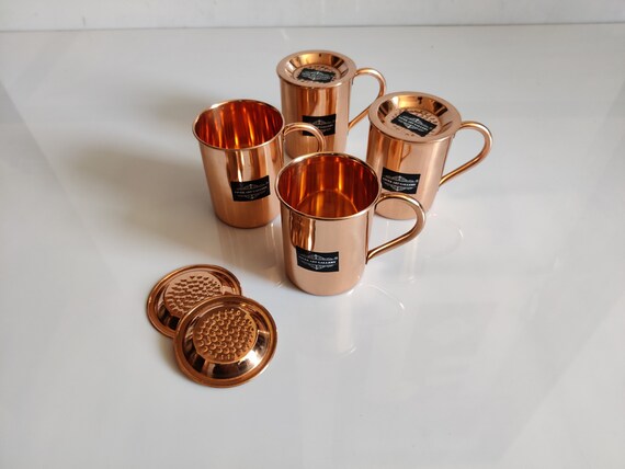 Handmade Pure 100% Copper Mug With Mug Lid 4 Pics Combo Set - Etsy