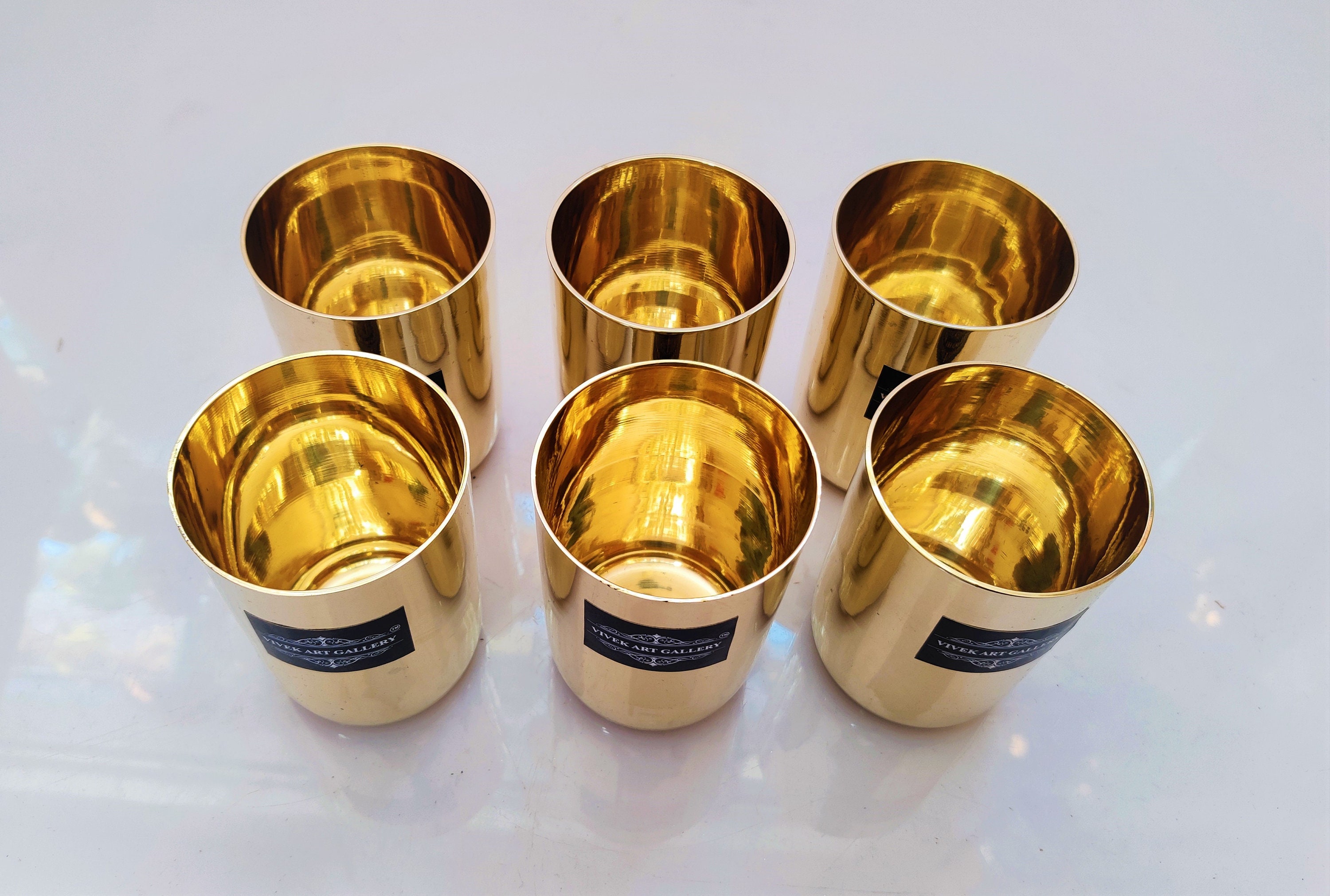 Handmade Pure 100% Bronze Drinking Water 6 Pic Glass Gift Set, Vintage ...