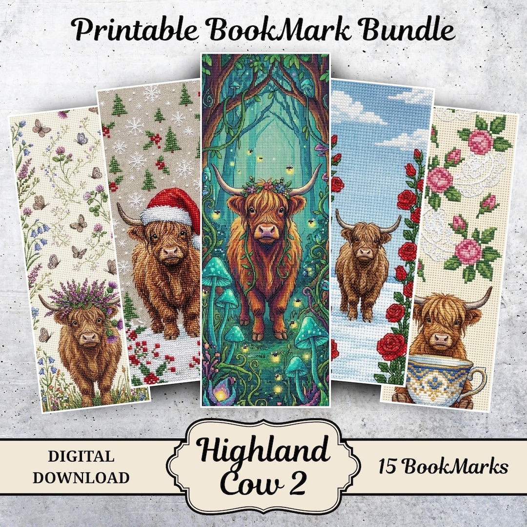 15 Printable Highland Cow Bookmarks Featuring Rustic Scottish Animal ...